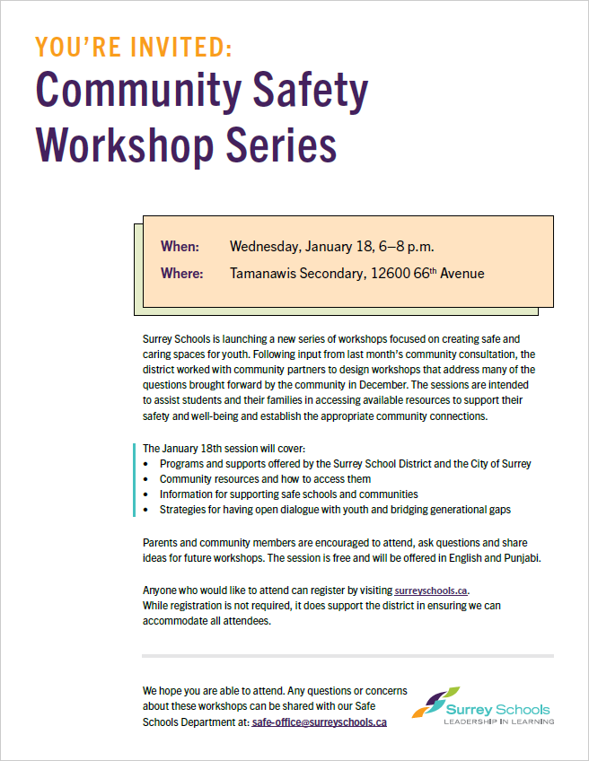 District begins community safety workshop series at Tamanawis Secondary ...