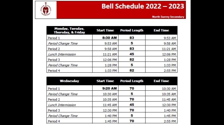 Bell Schedule 2022-2023 School Year