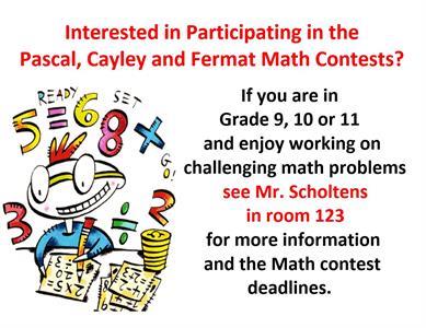 The Pascal, Cayley & Fermat Math Contests Coming In February